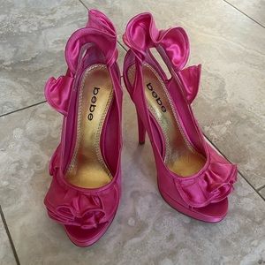 bebe | Shoes | Hot Pink Satin Bebe Heels | Poshmark